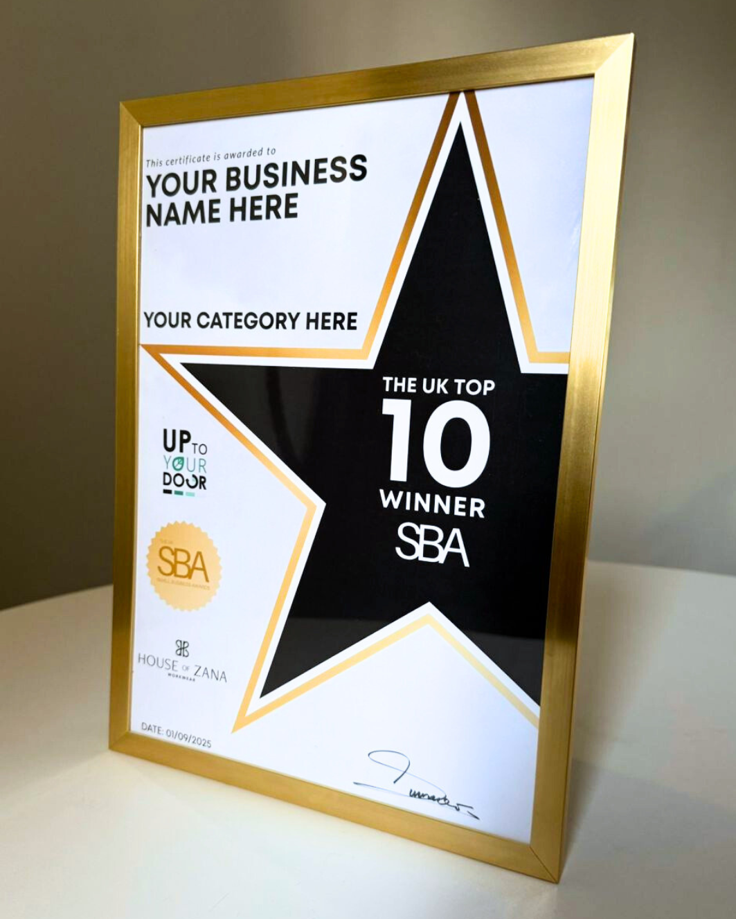 Top 10 Placing Certificate – The UK Small Business Awards