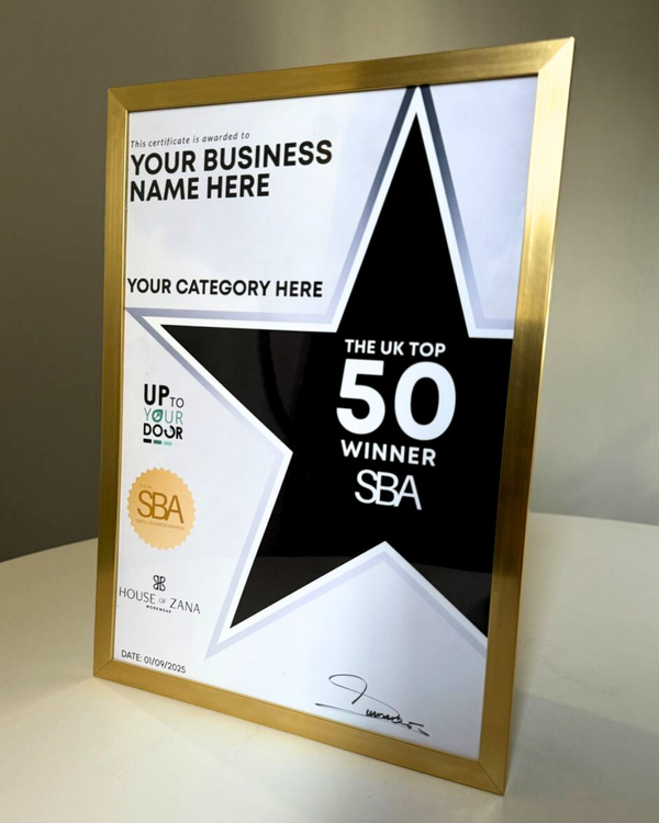 Top 50 Placing Certificate – The UK Small Business Awards